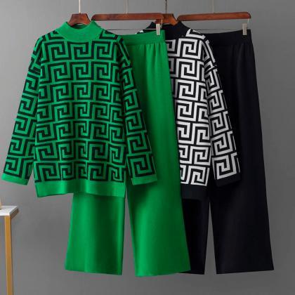 Geometric Patterned Cozy Two-piece Lounge Set on Luulla