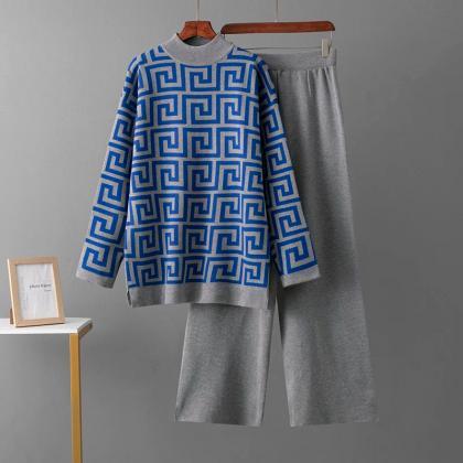 Geometric Patterned Cozy Two-piece Lounge Set on Luulla