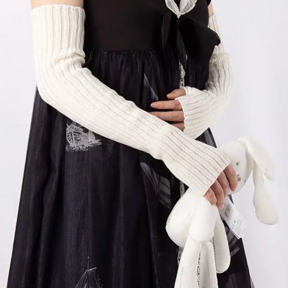 Cozy Ribbed Knit Fingerless Long Arm Warmers on Luulla