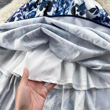 Elegant Blue Floral Print Midi Dress on Luulla
