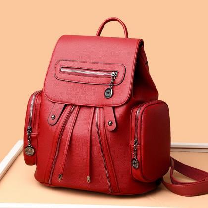 Stylish Black Leather Backpack With Multiple Pockets on Luulla