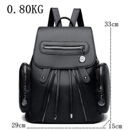 Stylish Black Leather Backpack With Multiple Pockets on Luulla