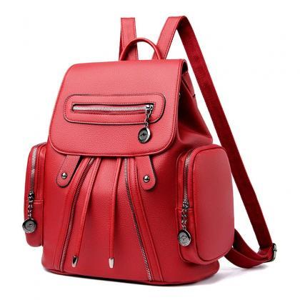 Stylish Black Leather Backpack With Multiple Pockets on Luulla