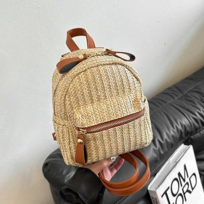 Stylish Woven Straw Backpack With Leather Straps on Luulla