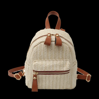 Stylish Woven Straw Backpack With Leather Straps on Luulla
