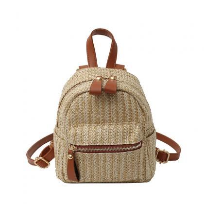 Stylish Woven Straw Backpack With Leather Straps on Luulla