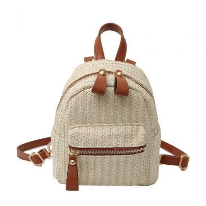 Stylish Woven Straw Backpack With Leather Straps on Luulla