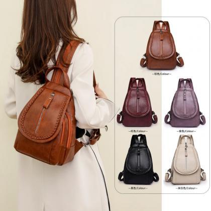 Black Leather Backpack With Braided Front Pocket on Luulla