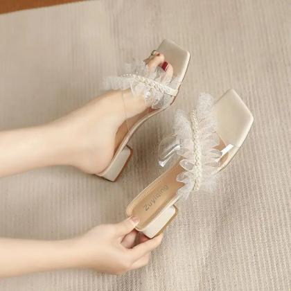 Elegant Floral Mesh Bridal Wedding Slide Sandals on Luulla
