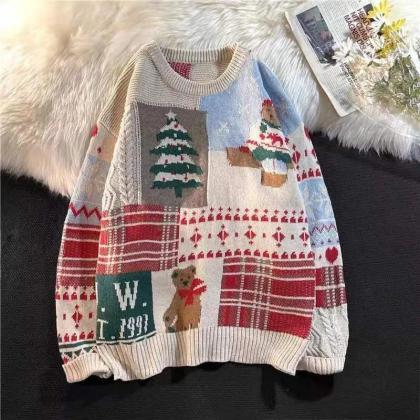 Cozy Holiday Patchwork Christmas Tree Sweater on Luulla
