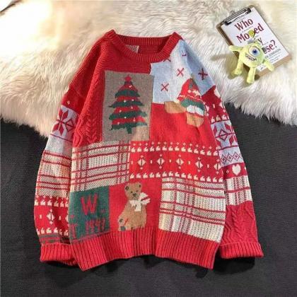 Cozy Holiday Patchwork Christmas Tree Sweater on Luulla