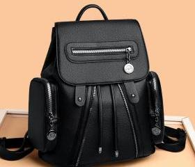Stylish Black Leather Backpack With Multiple Pockets on Luulla