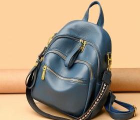 Navy Leather Backpack With Adjustable Shoulder Strap on Luulla