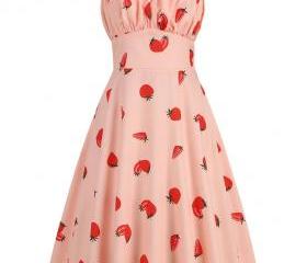 Vintage Strawberry Printed Summer Sundress For Women on Luulla