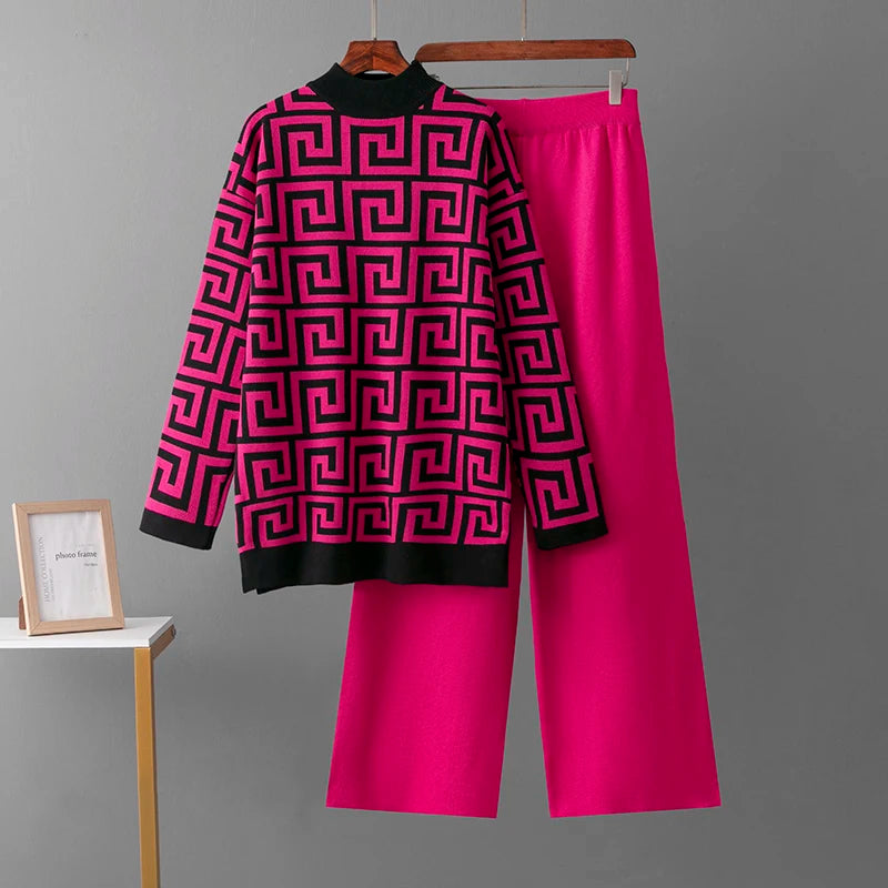 Geometric Patterned Cozy Two-piece Lounge Set on Luulla