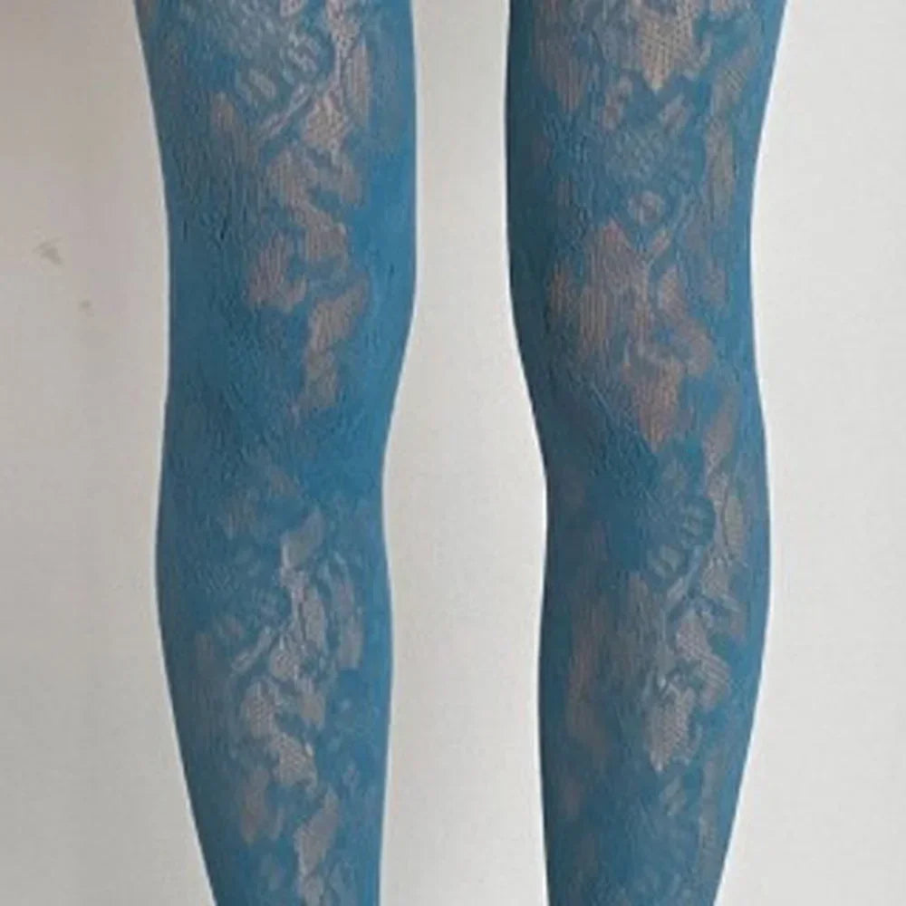 Burgundy Floral Lace Patterned Tights For Women on Luulla