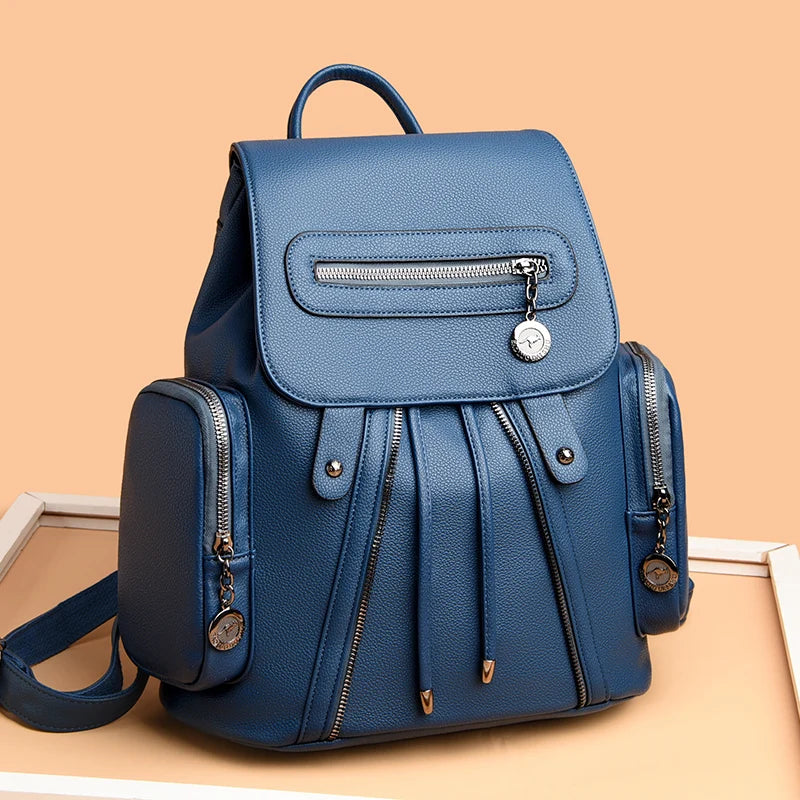 Stylish Black Leather Backpack With Multiple Pockets on Luulla