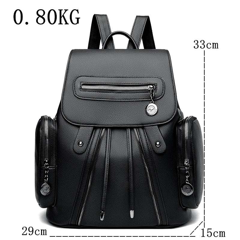 Stylish Black Leather Backpack With Multiple Pockets on Luulla