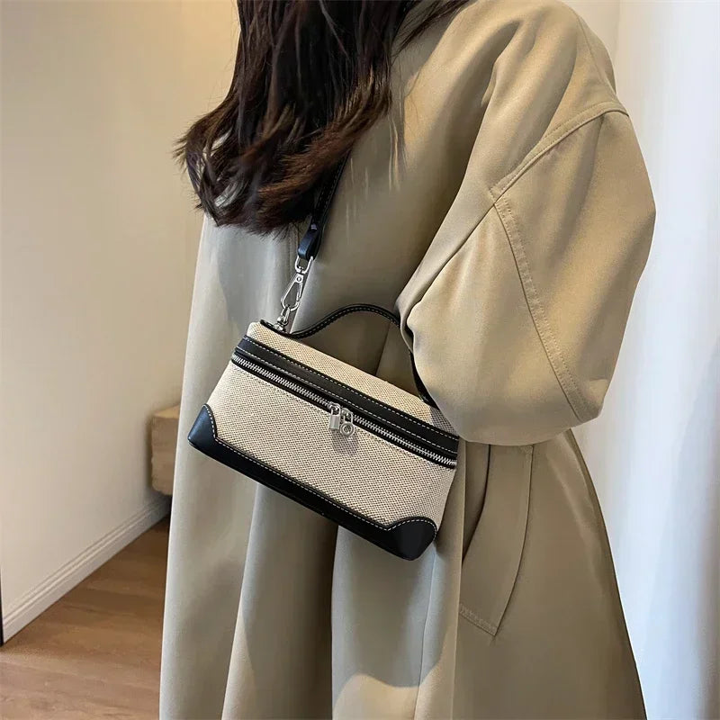 Elegant Two-tone Handbag With Adjustable Shoulder Strap on Luulla