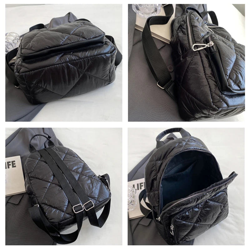 Metallic Gold Quilted Fashion Backpack With Straps on Luulla