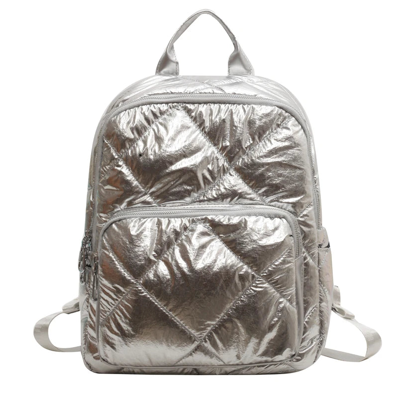 Metallic Gold Quilted Fashion Backpack With Straps on Luulla