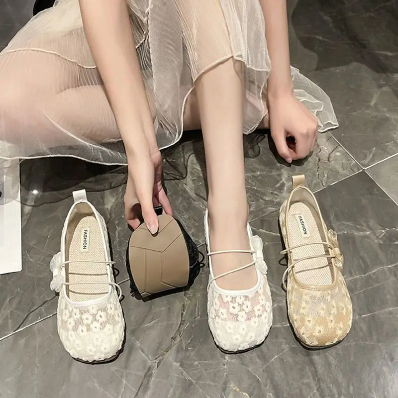 Floral Lace Mesh Ballet Flats For Women on Luulla