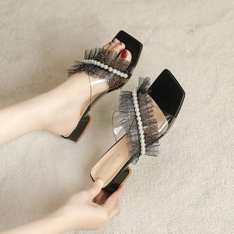 Elegant Floral Mesh Bridal Wedding Slide Sandals on Luulla
