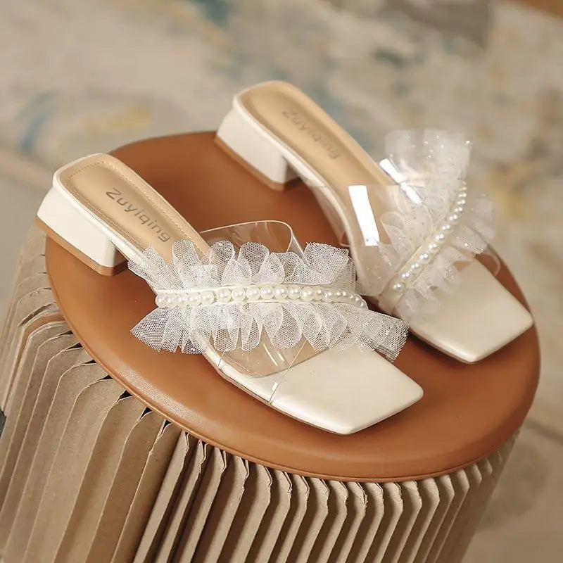 Elegant Floral Mesh Bridal Wedding Slide Sandals on Luulla