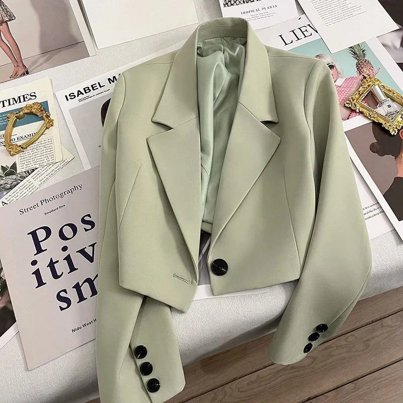 Chic Pastel Green Cropped Blazer Jacket on Luulla