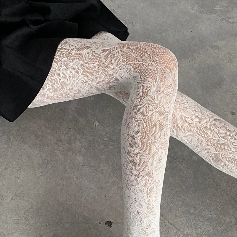 white lace pattern tights