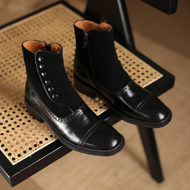 Vintage Leather Ankle Boots With Button Accents on Luulla