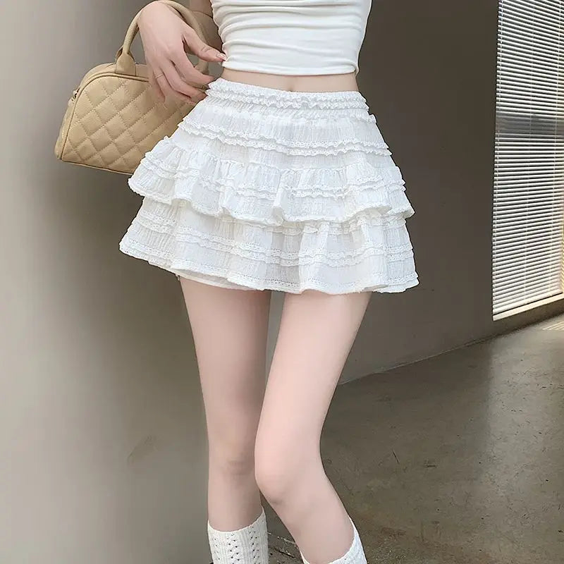 White Ruffled Layered Mini Skirt For Women on Luulla