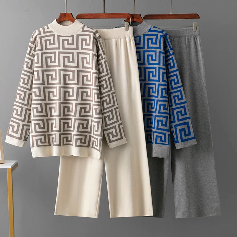 Geometric Patterned Cozy Two-piece Lounge Set on Luulla