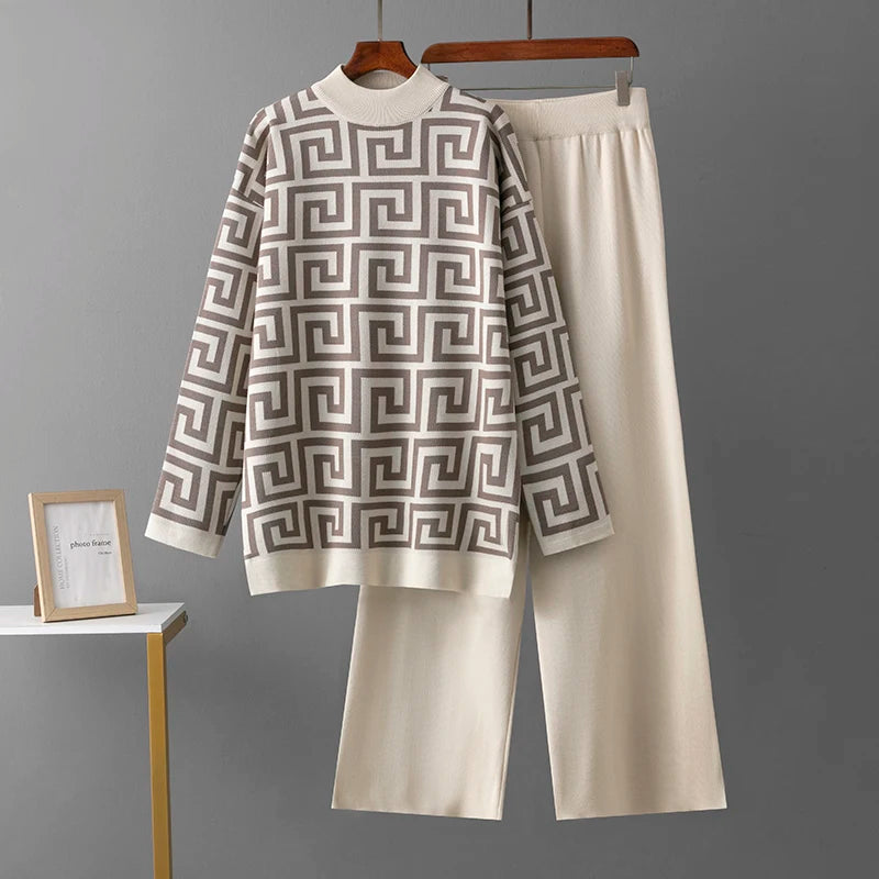 Geometric Patterned Cozy Two-piece Lounge Set on Luulla