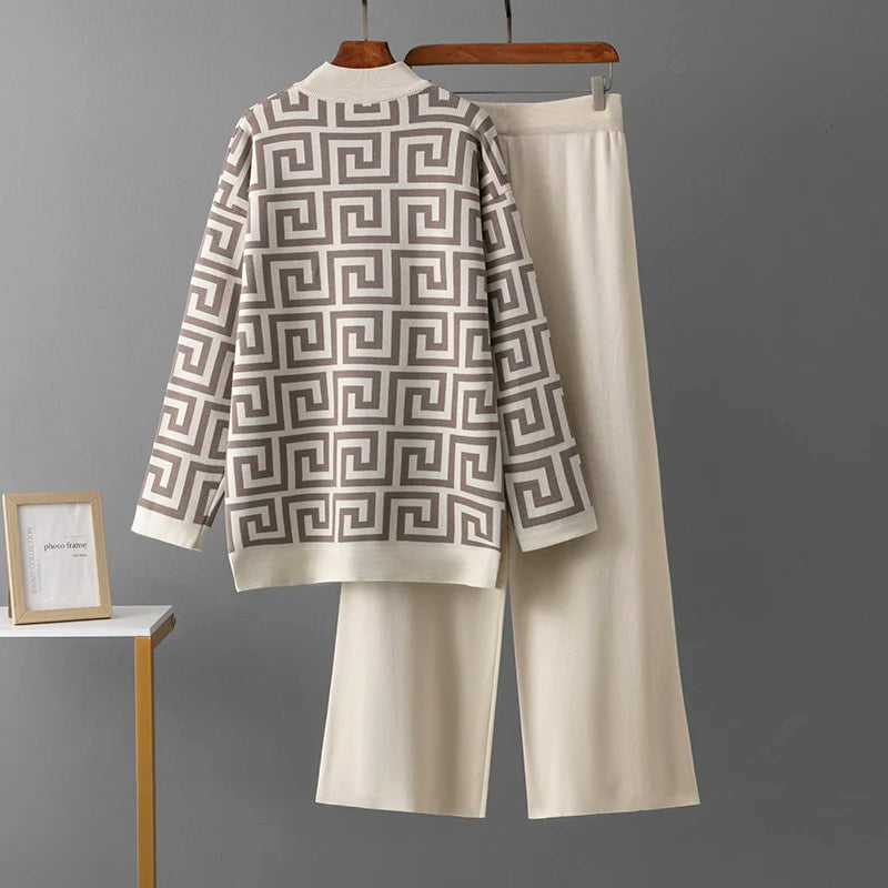 Geometric Patterned Cozy Two-piece Lounge Set on Luulla
