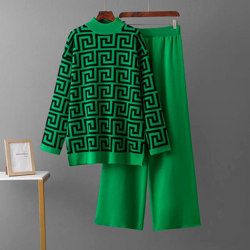 Geometric Patterned Cozy Two-piece Lounge Set on Luulla