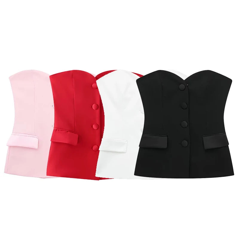 Womens Strapless Buttoned Corset Top - 4 Colors on Luulla