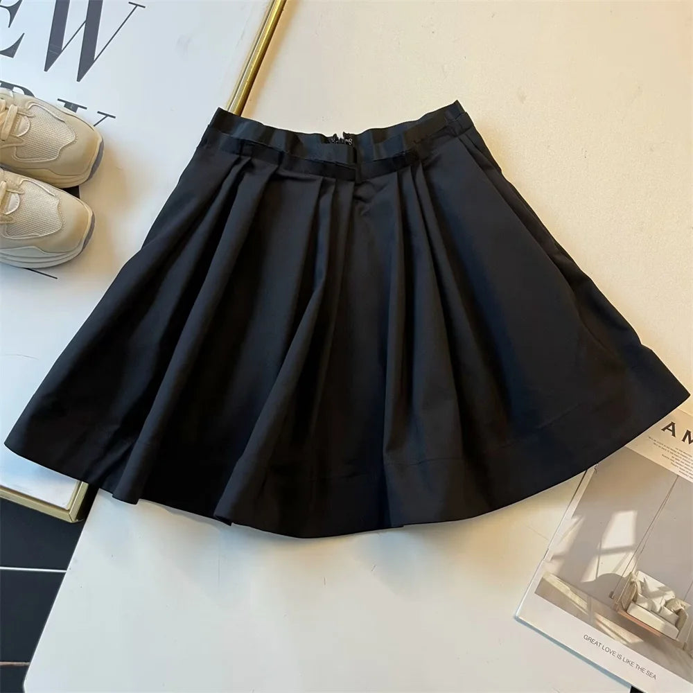 Elegant Black Pleated A-line Mini Skirt on Luulla
