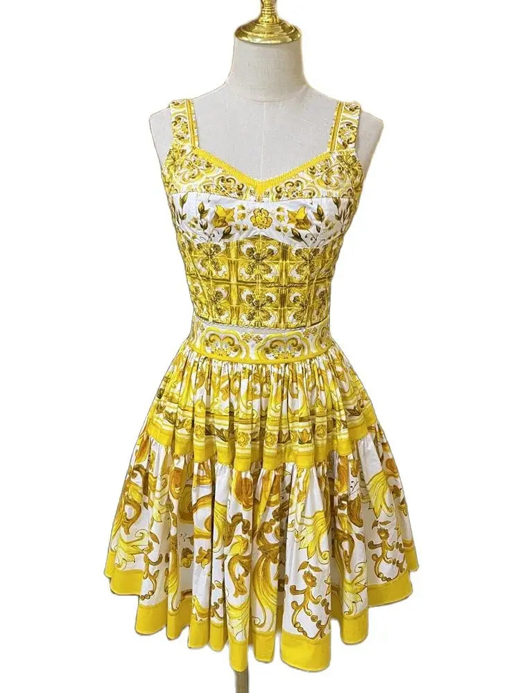 Summer Floral Gold And White Sundress Design on Luulla