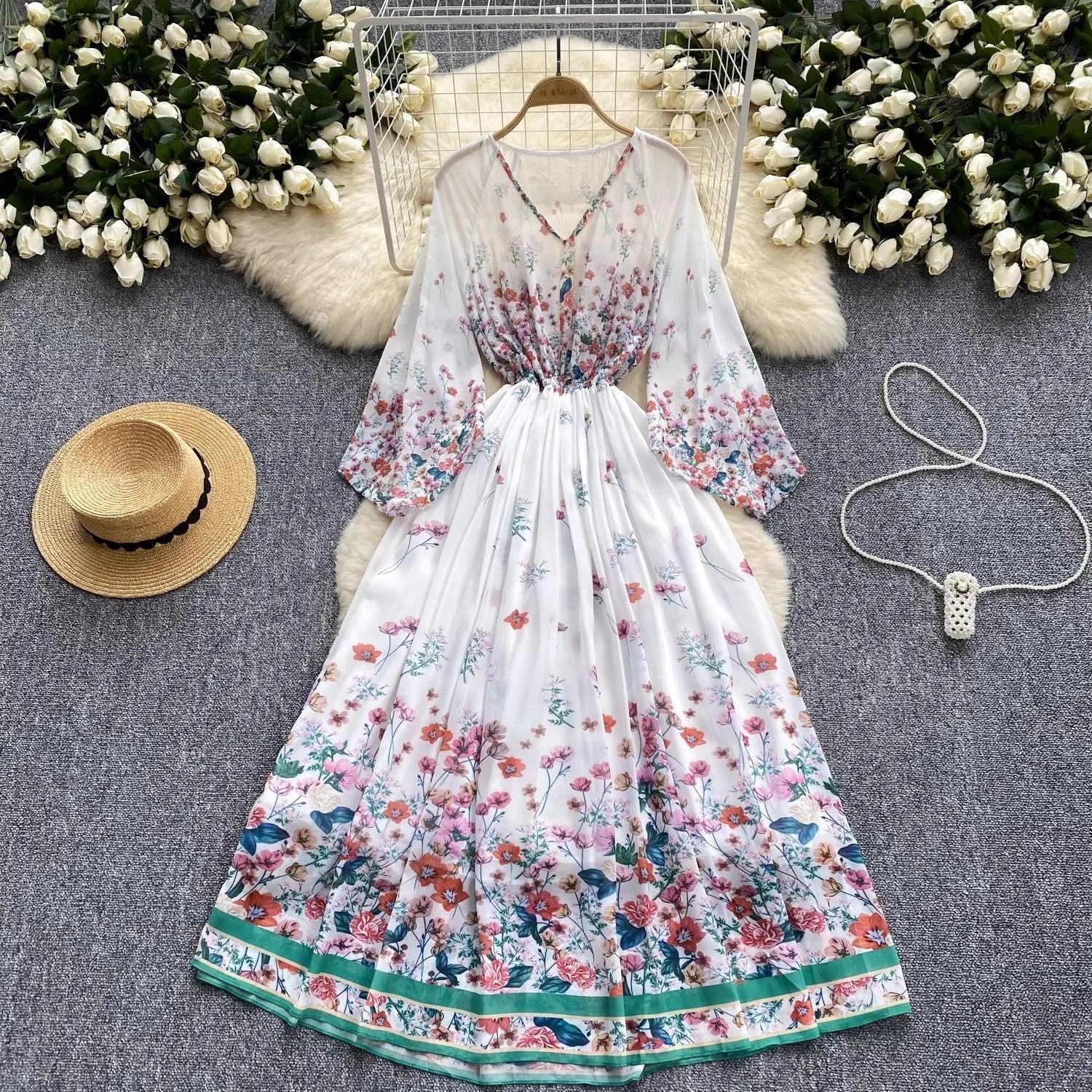 Bohemian Floral Maxi Dress Long Sleeve Summer on Luulla