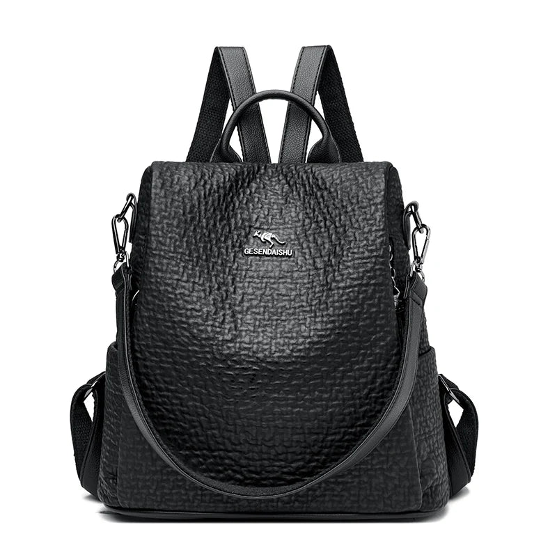 Versatile Black Faux Leather Backpack With Handles on Luulla