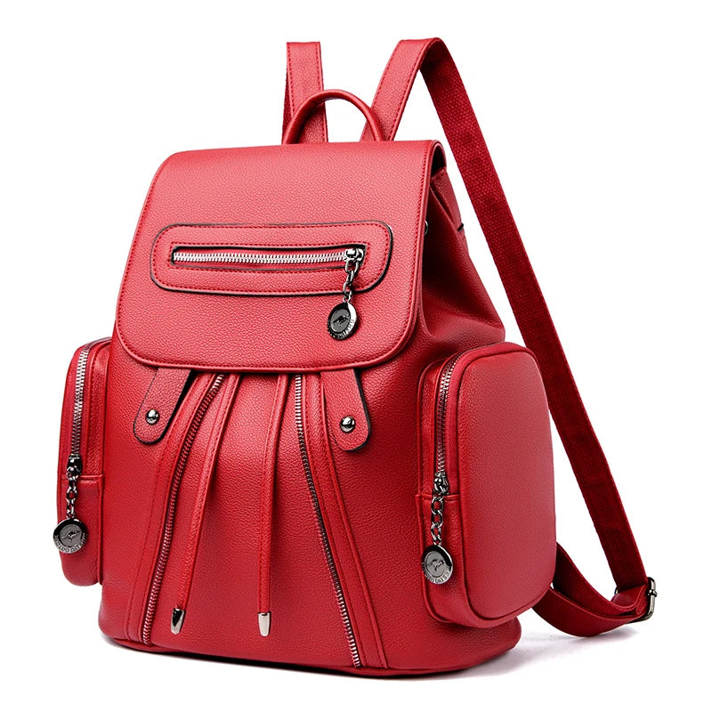 Stylish Black Leather Backpack With Multiple Pockets on Luulla