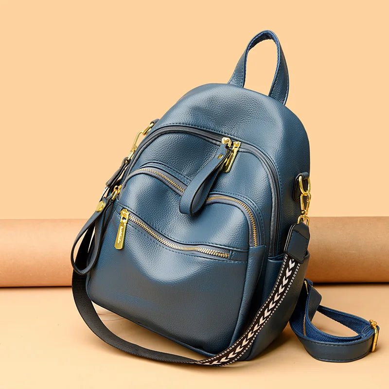 Navy Leather Backpack With Adjustable Shoulder Strap on Luulla