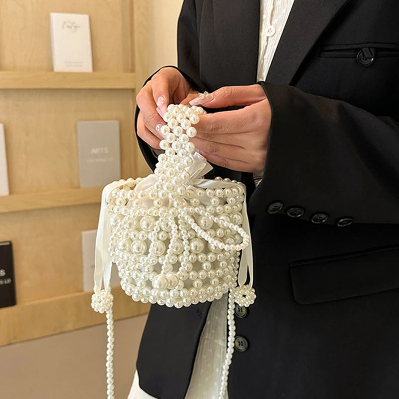 Elegant Handmade Pearl Beaded Bucket Bag on Luulla