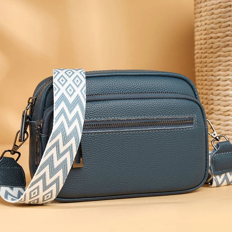 Stylish Blue Leather Crossbody Bag With Strap on Luulla