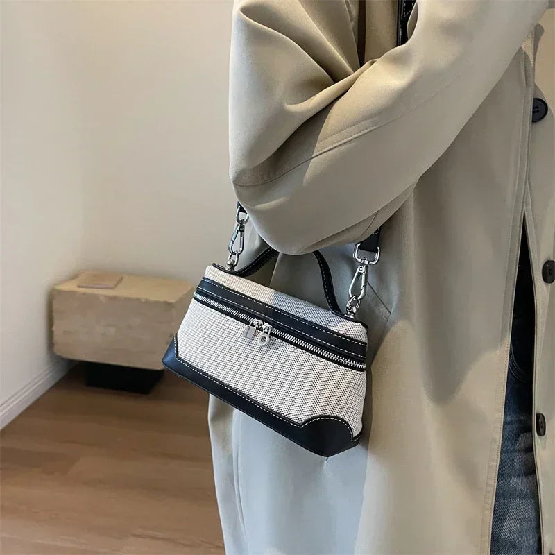 Elegant Two-tone Handbag With Adjustable Shoulder Strap on Luulla