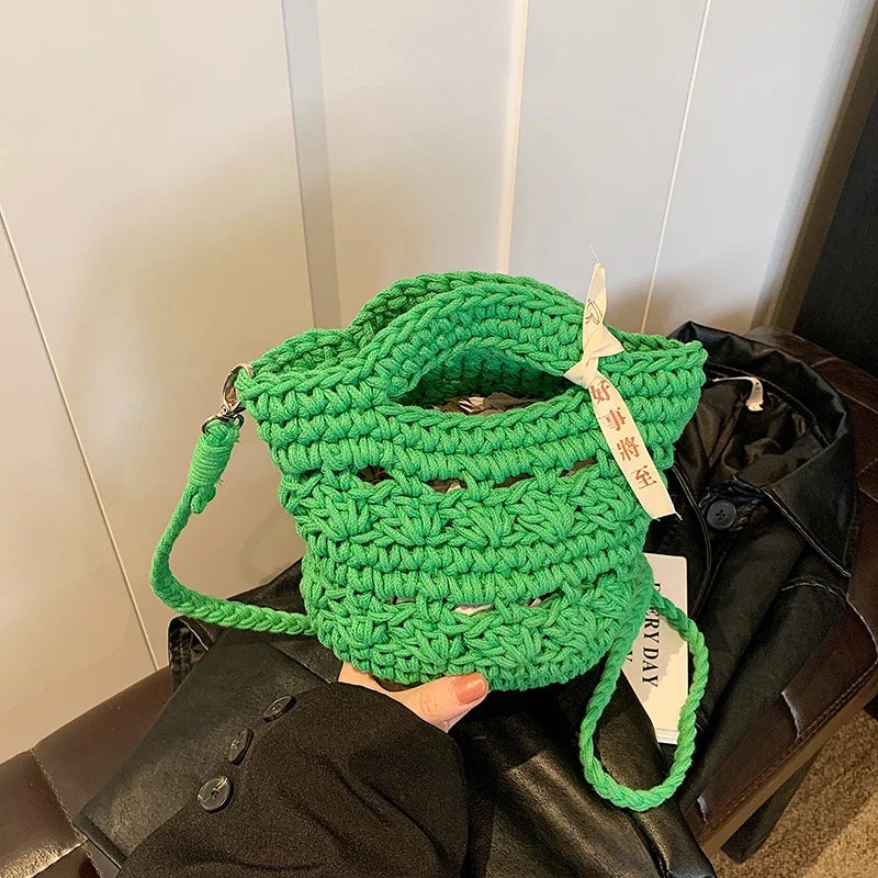 Handcrafted Green Knit Crossbody Bag For Women on Luulla