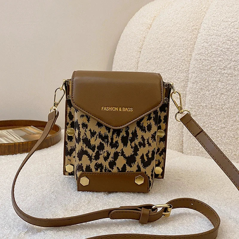 Leopard Print Crossbody Bag With Brown Straps on Luulla