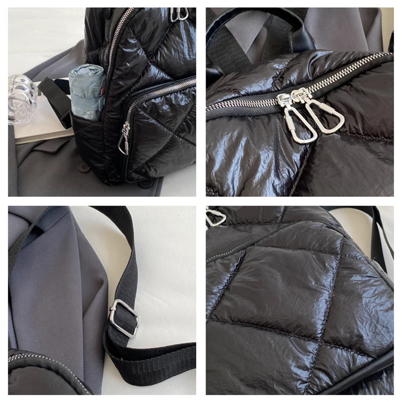 Metallic Gold Quilted Fashion Backpack With Straps on Luulla