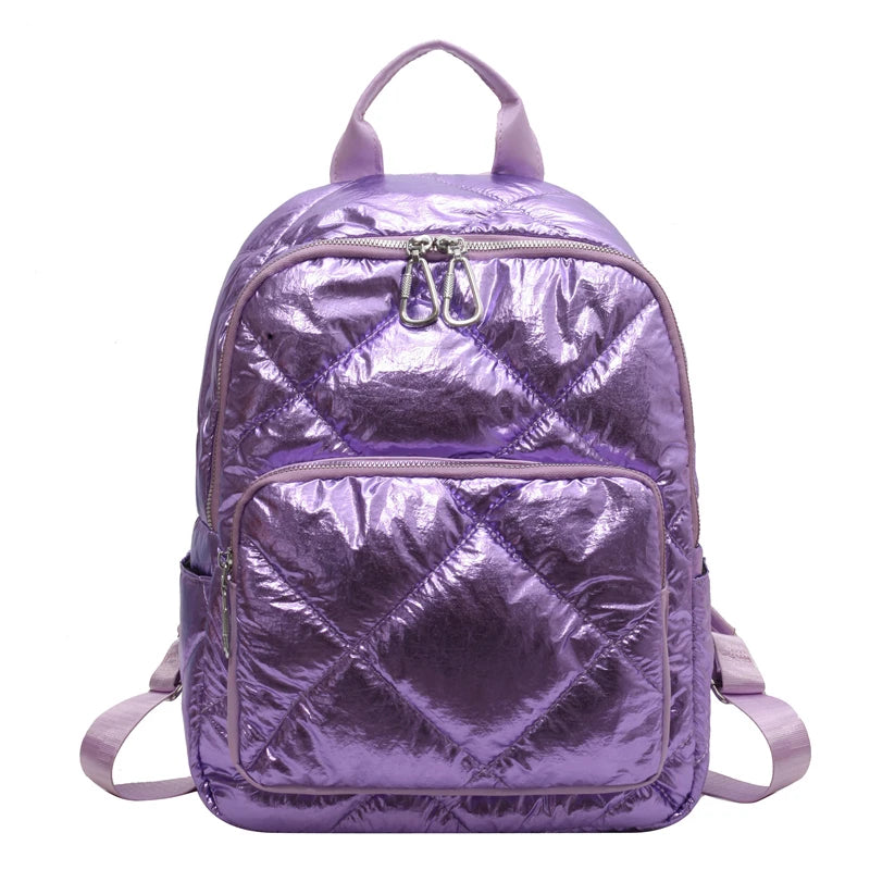 Metallic Gold Quilted Fashion Backpack With Straps on Luulla